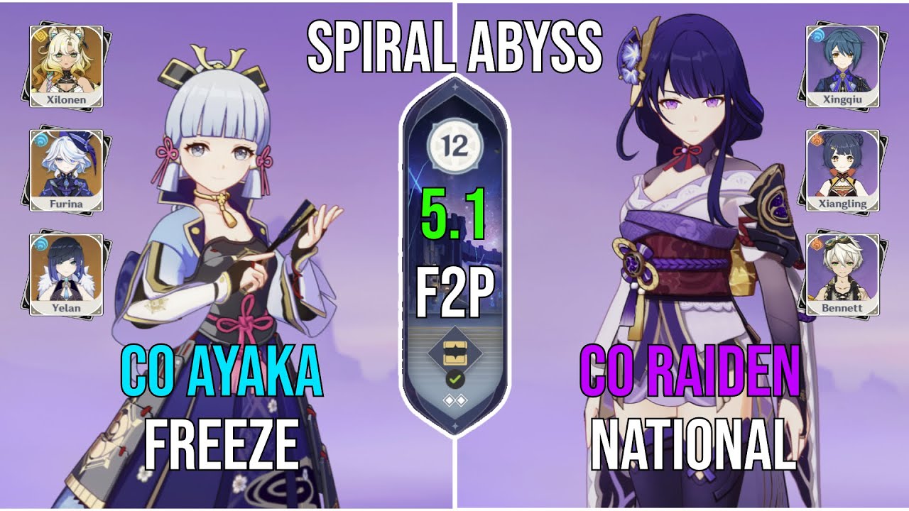 C0 Ayaka Freeze & C0 Raiden Shogun National - New Spiral Abyss 5.1 - Moe Zine