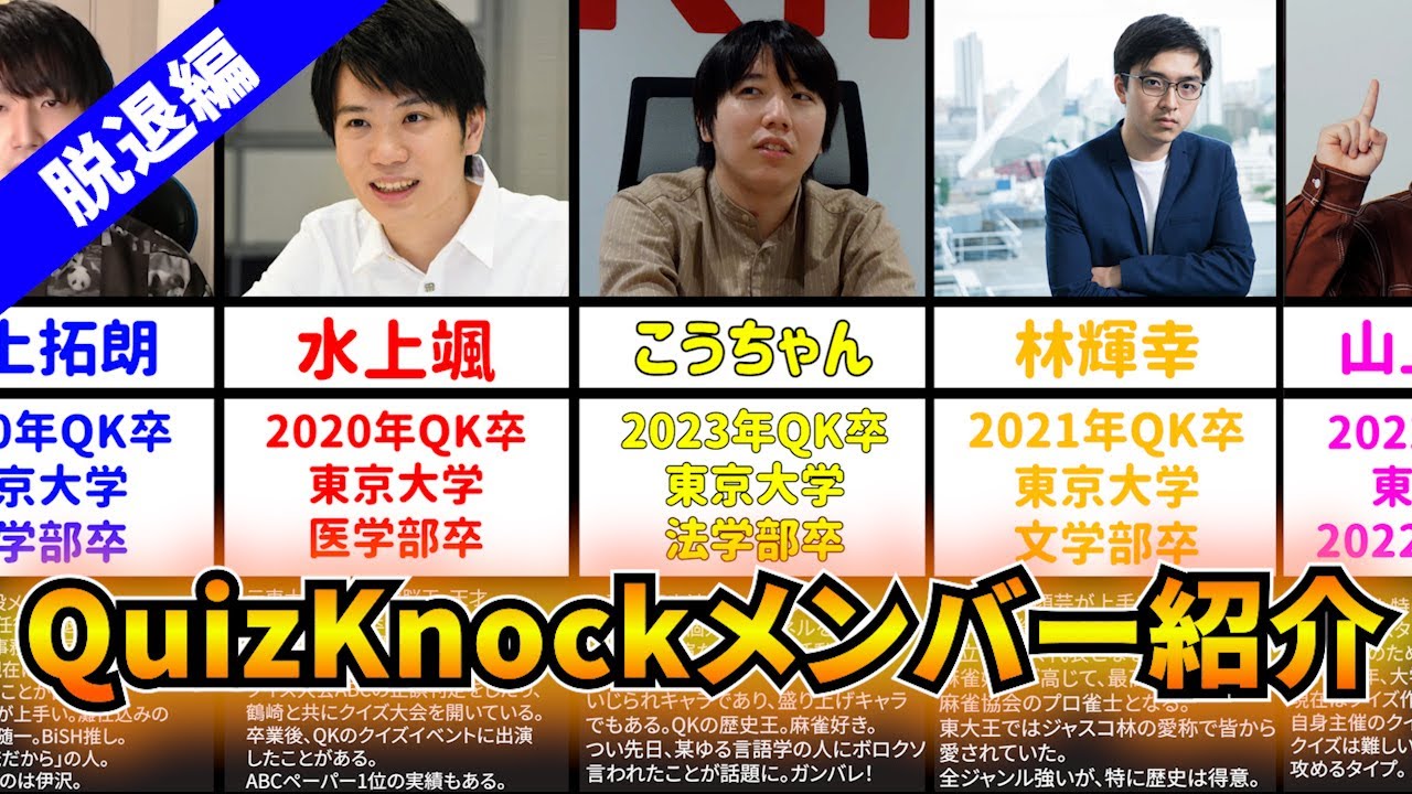 【卒業・脱退編】60秒で分かるQuizKnock動画出演メンバー紹介②【QKまとめ】 - Moe Zine